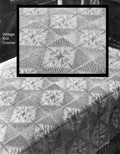Knitted Bedspread Pattern, Leaf Squares No 6129