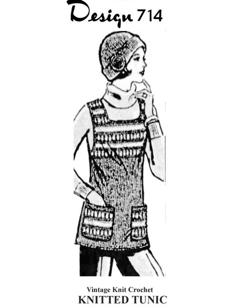 Tunic Knitting Pattern, Square Neck, contrast stripes, Mail Order 714 ...