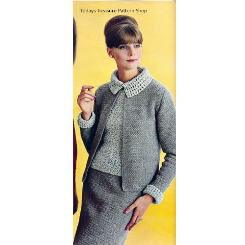Suit Crochet Pattern with Jacket Skirt Shell, Vintage 1960s