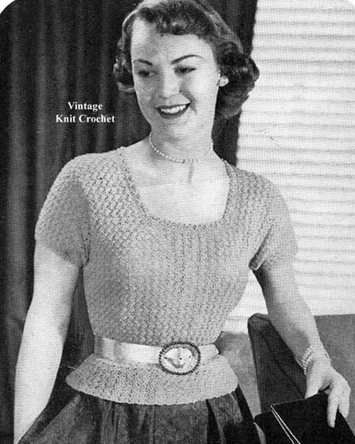 Square Neck Blouse Crochet Pattern, Pearl Trimmed