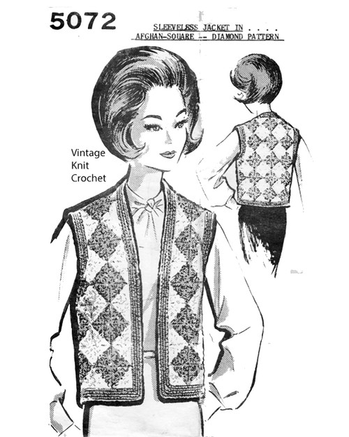 Crochet Granny Square Vest Pattern, Diamond Blocks, Mail Order No 5072-N