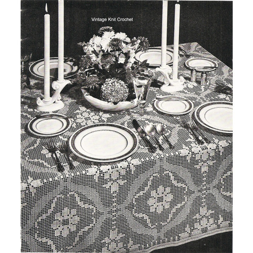 Filet Crochet Tablecloth Pattern, Flower Blocks