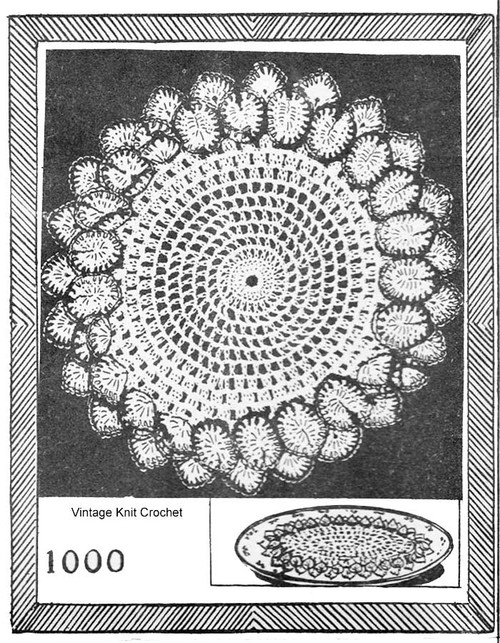 Vintage Crochet Doily Pattern Leaf Petal Border Design E-1000