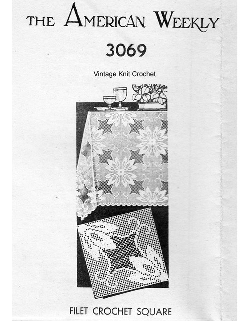 Filet Crochet Square Pattern Flower Motif Mail Order 3069