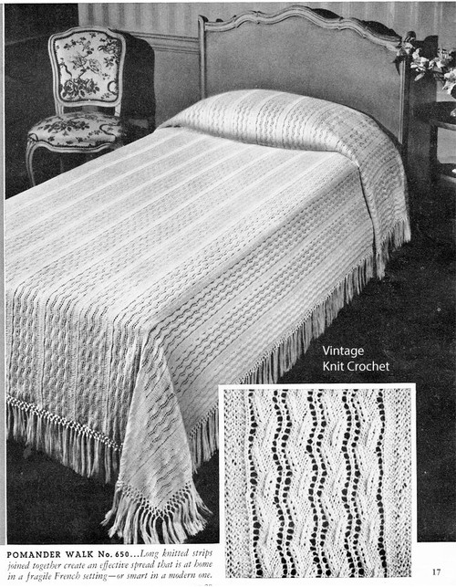Vintage Bedspread Knitting Pattern, Easy Panels