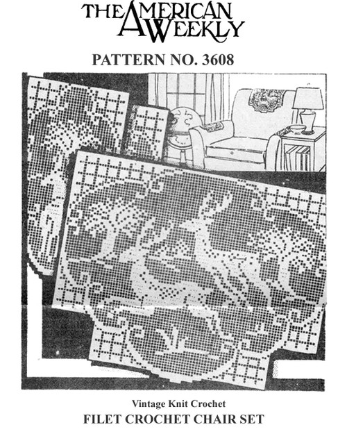 Running Deer Filet Crochet Pattern, Chair Set Pattern, Mail order 3608 ...
