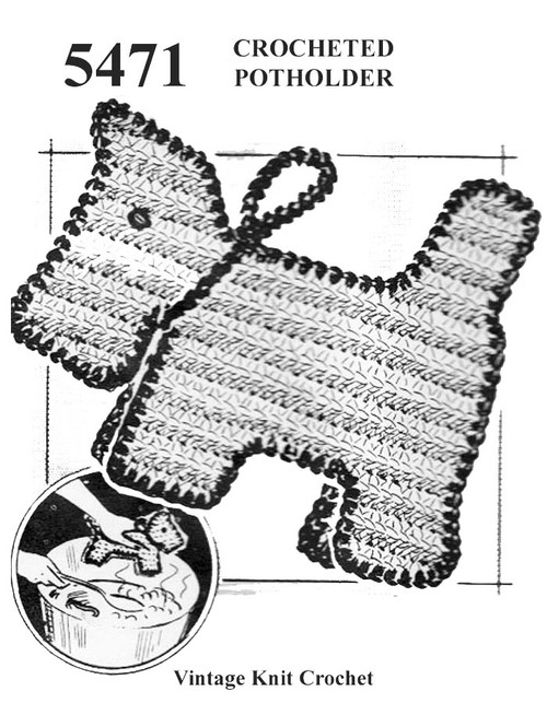 Crochet Scottie Dog Potholder Pattern, Anne Cabot 5471