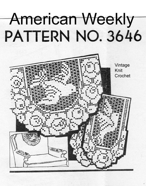 Filet Crocheted Dove Roses Chair Set Pattern No 6228