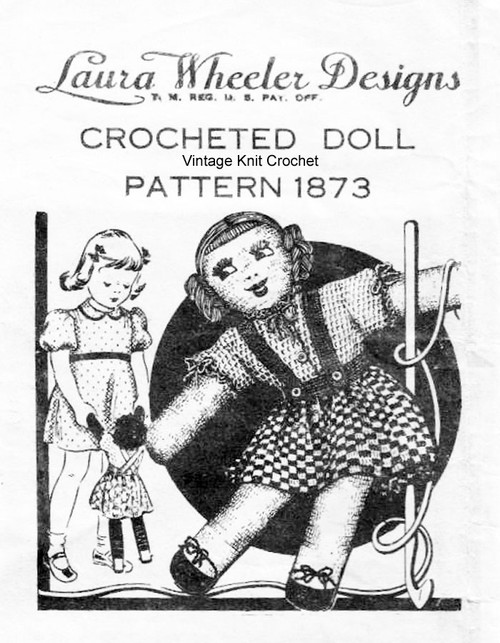 Vintage Crochet Doll, White Black, Laura Wheeler 1873