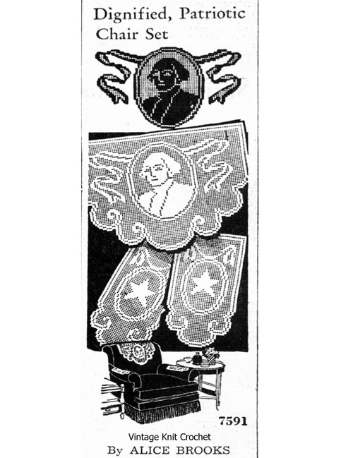 Filet Crochet George Washington Chair Set, Alice Brooks 7591