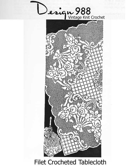 Filet Crochet Rose Basket Tablecloth Pattern Mail Order Design 988