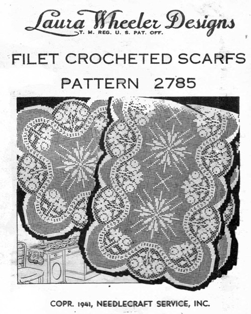 Vintage Filet Crochet Scarf Runner Mats Pattern Laura Wheeler 2785