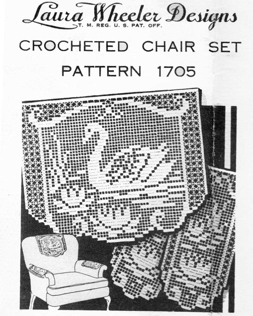 Filet Crochet Swan Pattern, Chair Set Laura Wheeler Design 1705