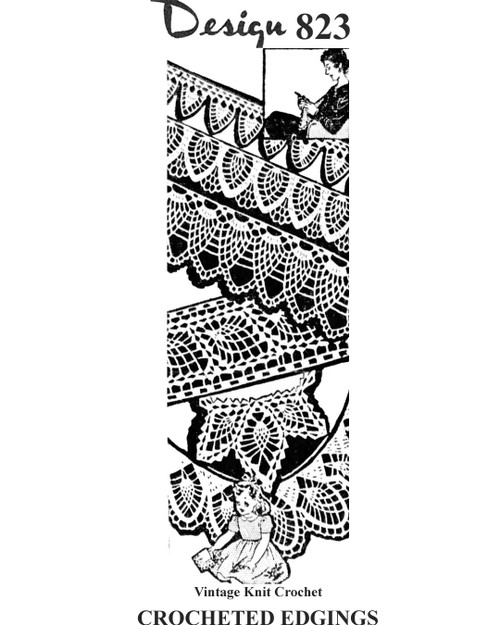 Six Vintage Crochet Pineapple Edgings Pattern, Mail Order Design 823 ...