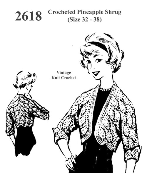 Crochet Pineapple Shrug Pattern, Bolero Mail Order No 2618