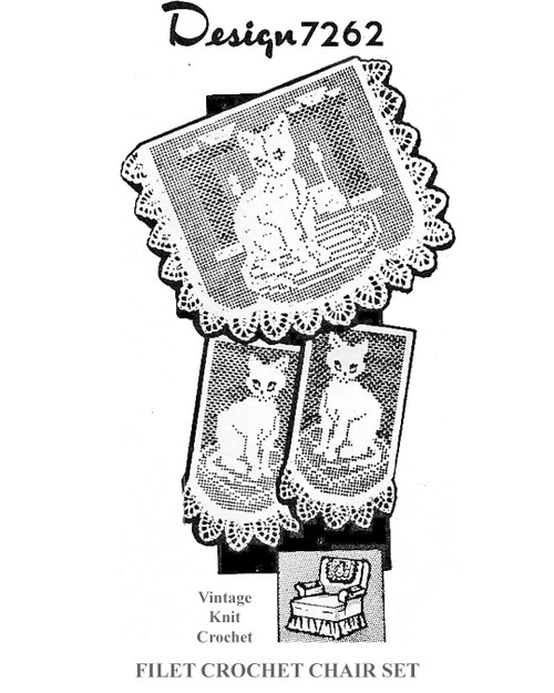 Siamese Cat Filet Crochet Pattern, Chair Doily Mail Order Design 7262 ...