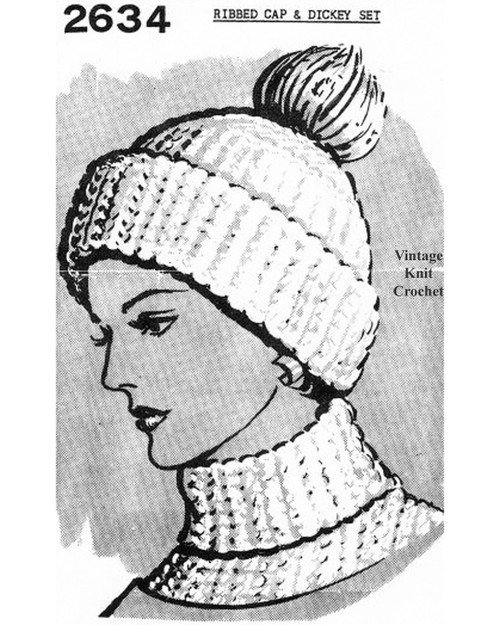 Easy Crochet Beanie Dickey Pattern Set in Rib Stitch Mail Order No 2634