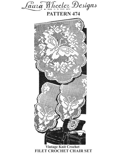 Vintage Butterfly Filet Crochet Pattern Chair Set Doily Buffet Laura