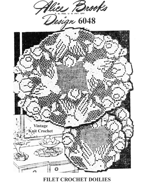 Alice Brooks Filet Crochet Dove Rose Doilies Pattern Oval Round Design 6048