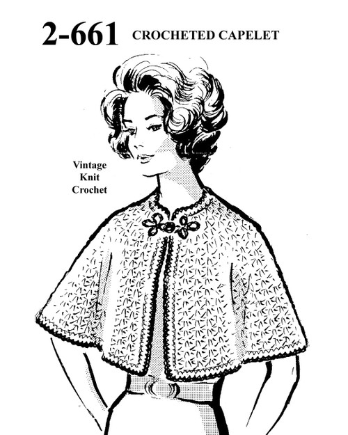 Easy Crochet Capelet Pattern, Mail Order No 2661, Anne Cabot