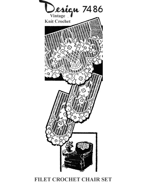 Vintage Filet Crochet Chair Buffet Set Pattern Flower Basket Mail