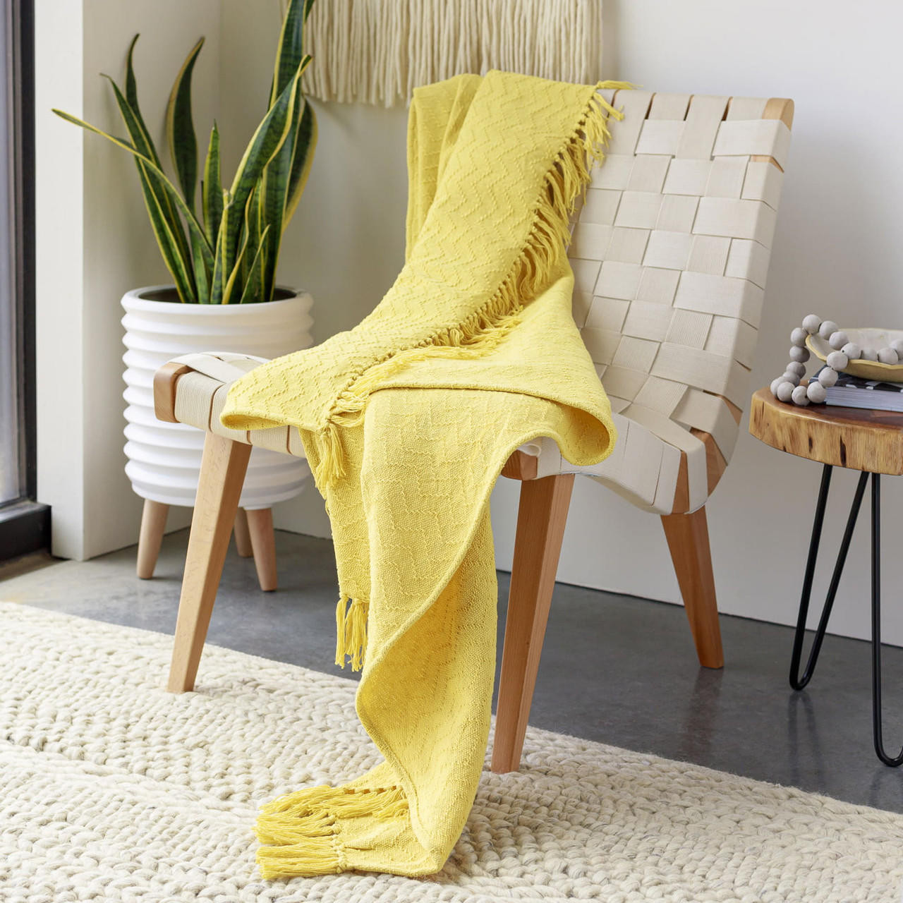 Thelma Mustard Fringe Throw | Decorative Throws