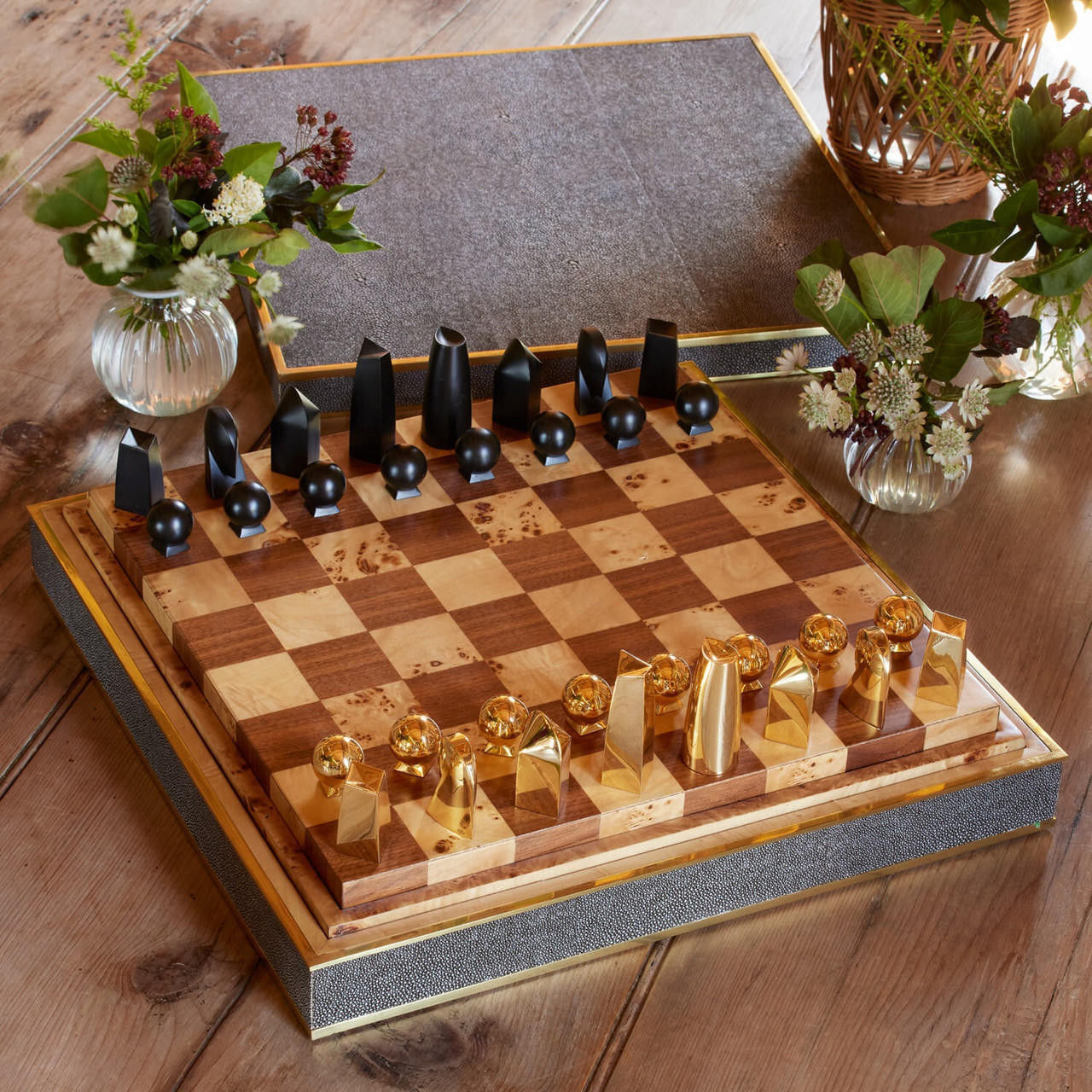 Chocolate Shagreen Chess Set | Decorative Objects