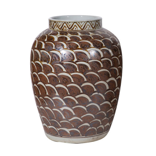Rusty Brown Jar With Fish Scale Pattern | Decorative Jars
