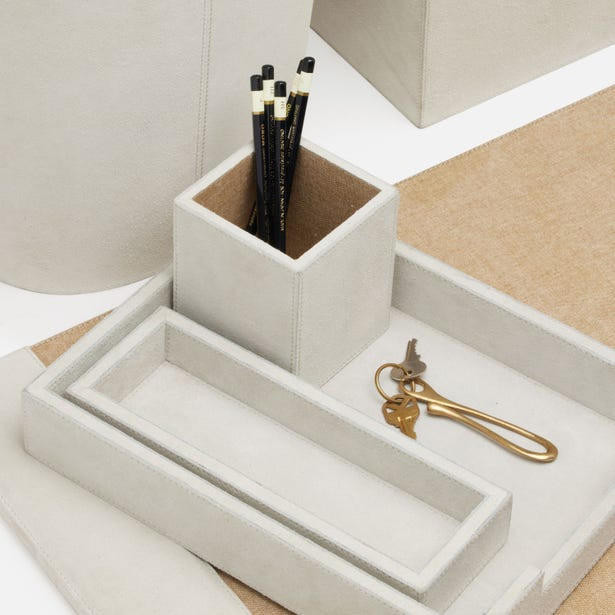 Segovia Light Gray Suede Accessory Set | Office Accents