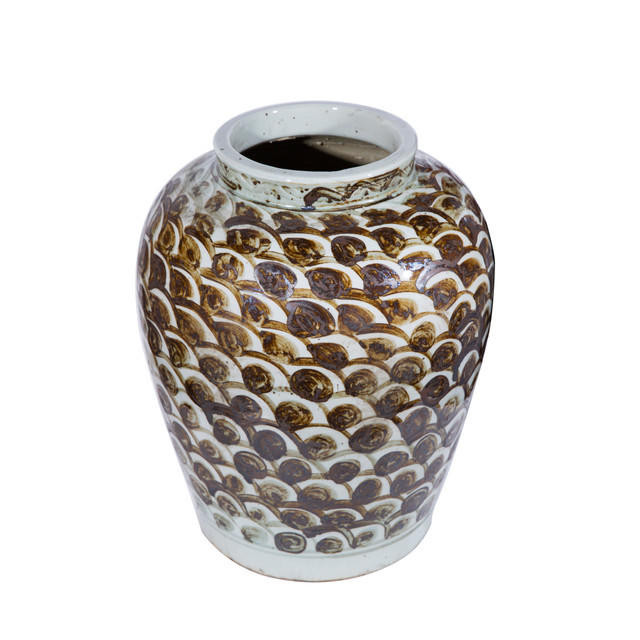 Rusty Brown Jar With Fish Scale Pattern | Decorative Jars