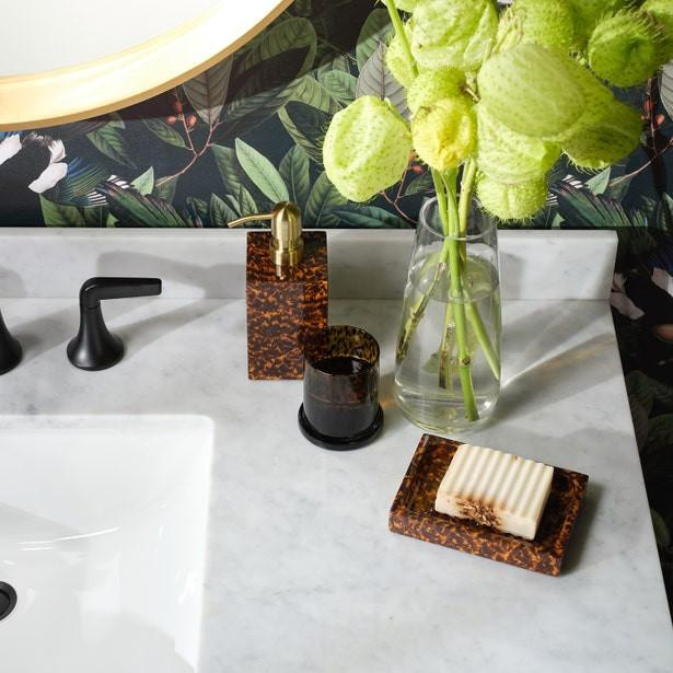 Carmel High-Gloss Faux Tortoise Soap Dish | Bathroom Accents