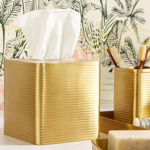 Adelaide Matte Gold Brass Tissue Box | Bathroom Accessories