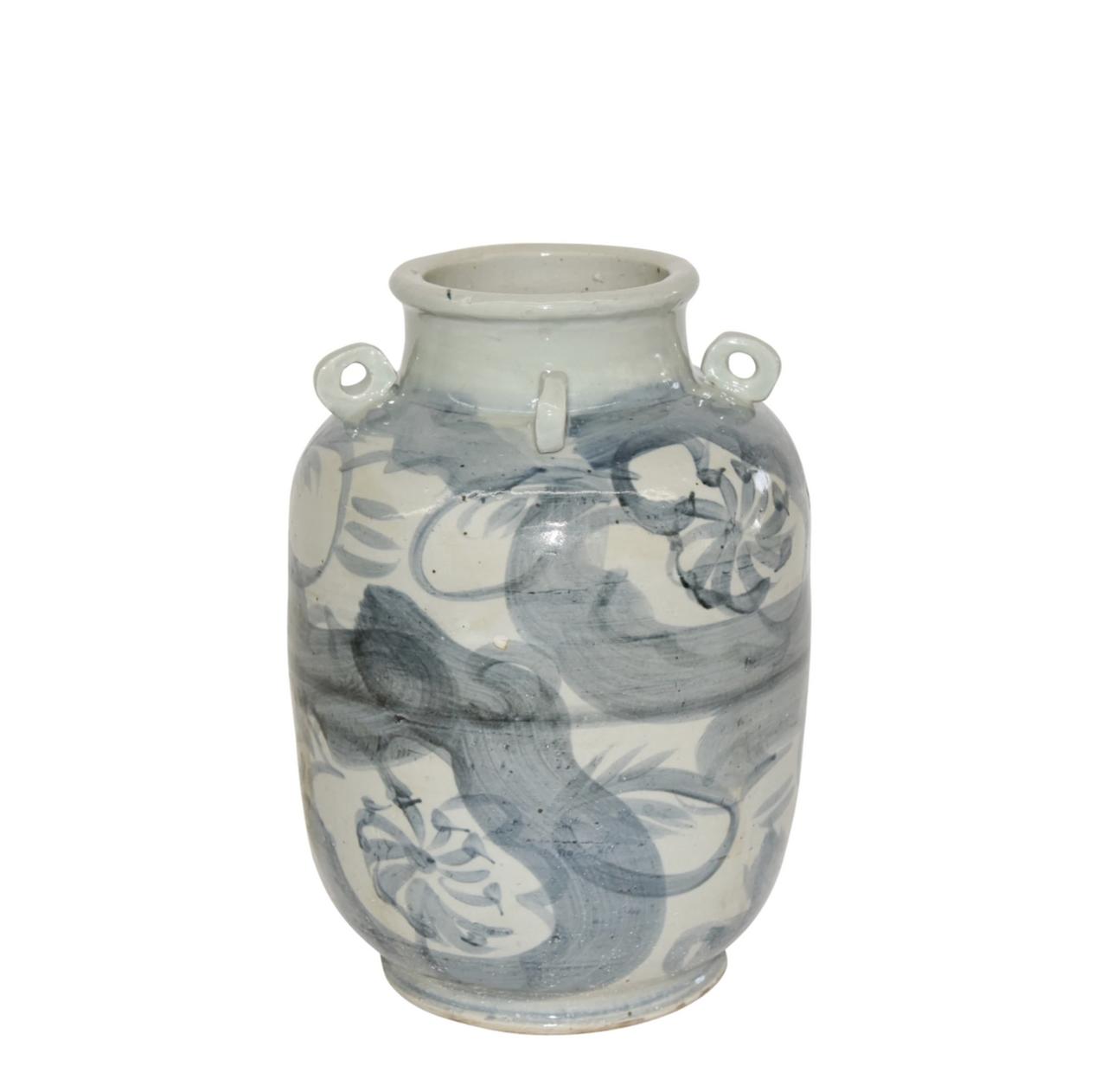 Blue And White Loop Handle Twisted Flower Motif