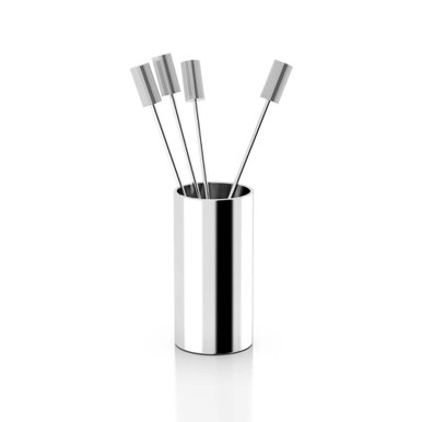 Striations Silver Cocktail Picks in Holder | Barware