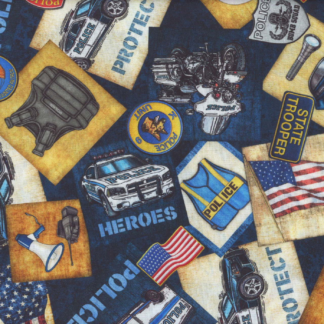 Quilting Treasures Fabrics American Heros Dan Morris Hero Star Police ...