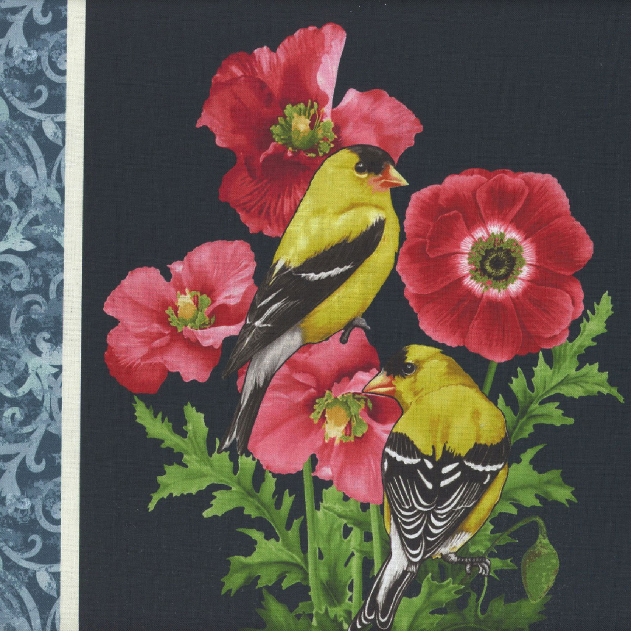 Henry Glass Fabrics Garden Symphony Jan Mott Teal Blue Flowers and ...