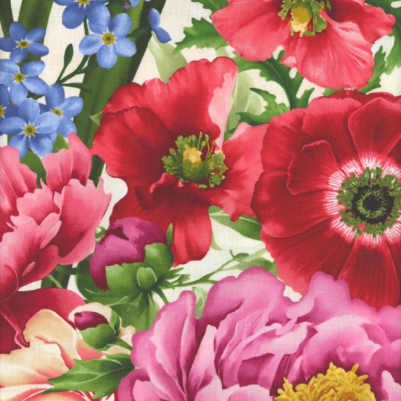 Henry Glass Fabrics Garden Symphony Jan Mott Cream Peony Iris Daffodil ...