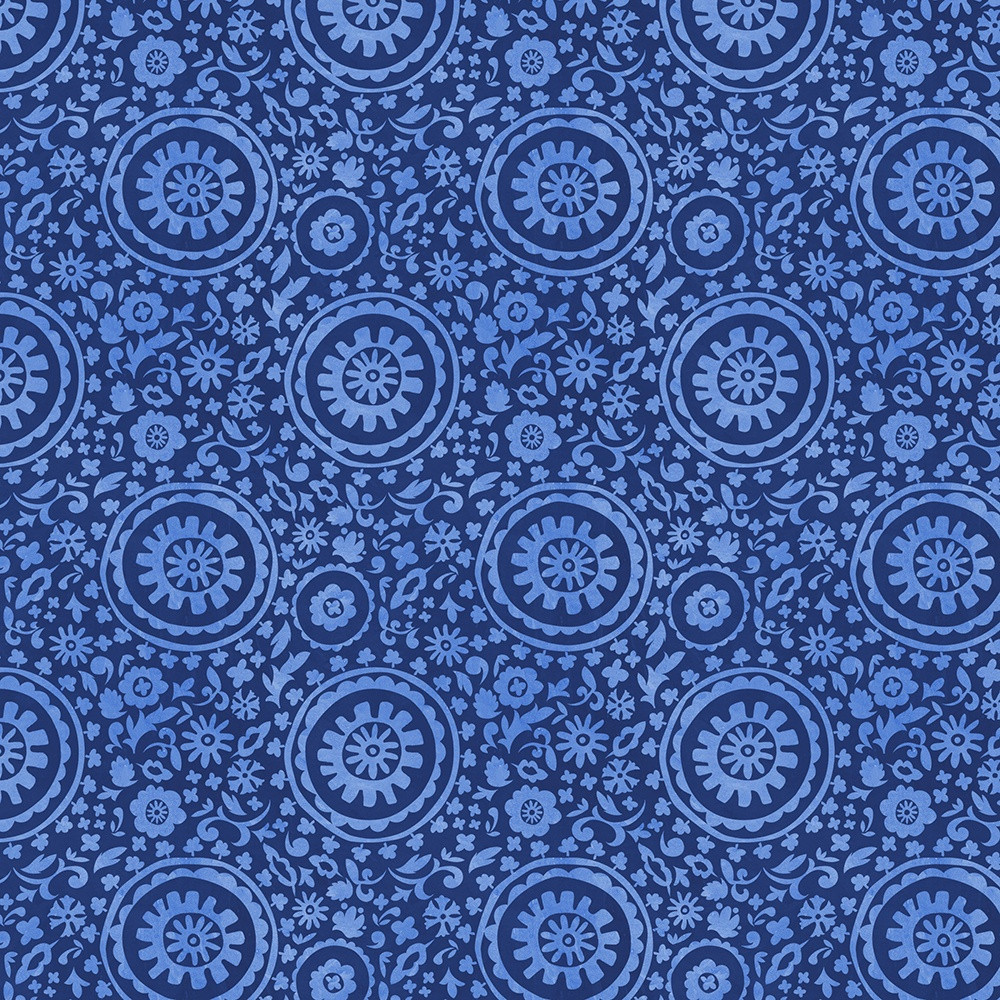 Lumin Fabrics White Owl Indigo Lane Jenny Faw Medallions Indigo ...