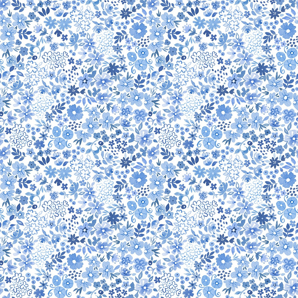 Lumin Fabrics White Owl Indigo Lane Jenny Faw Floral Field White ...