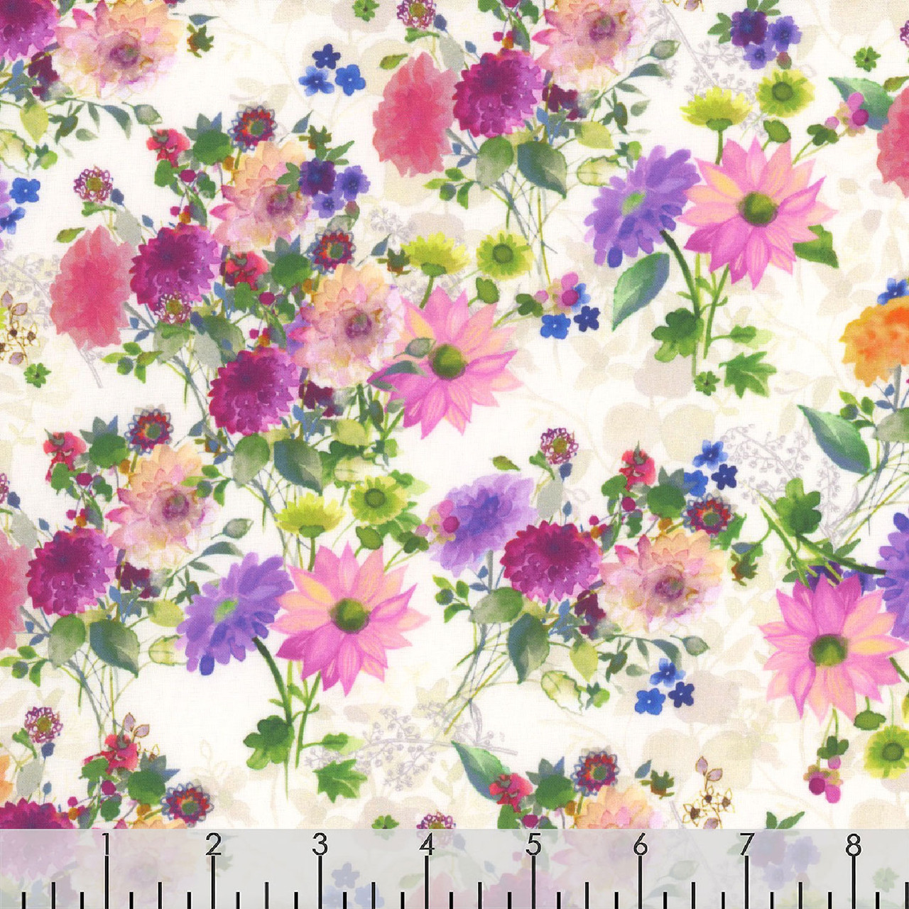 Clothworks Fabrics Garden Fresh by Sue Zipkin Khaki Cream Floral Bouquets