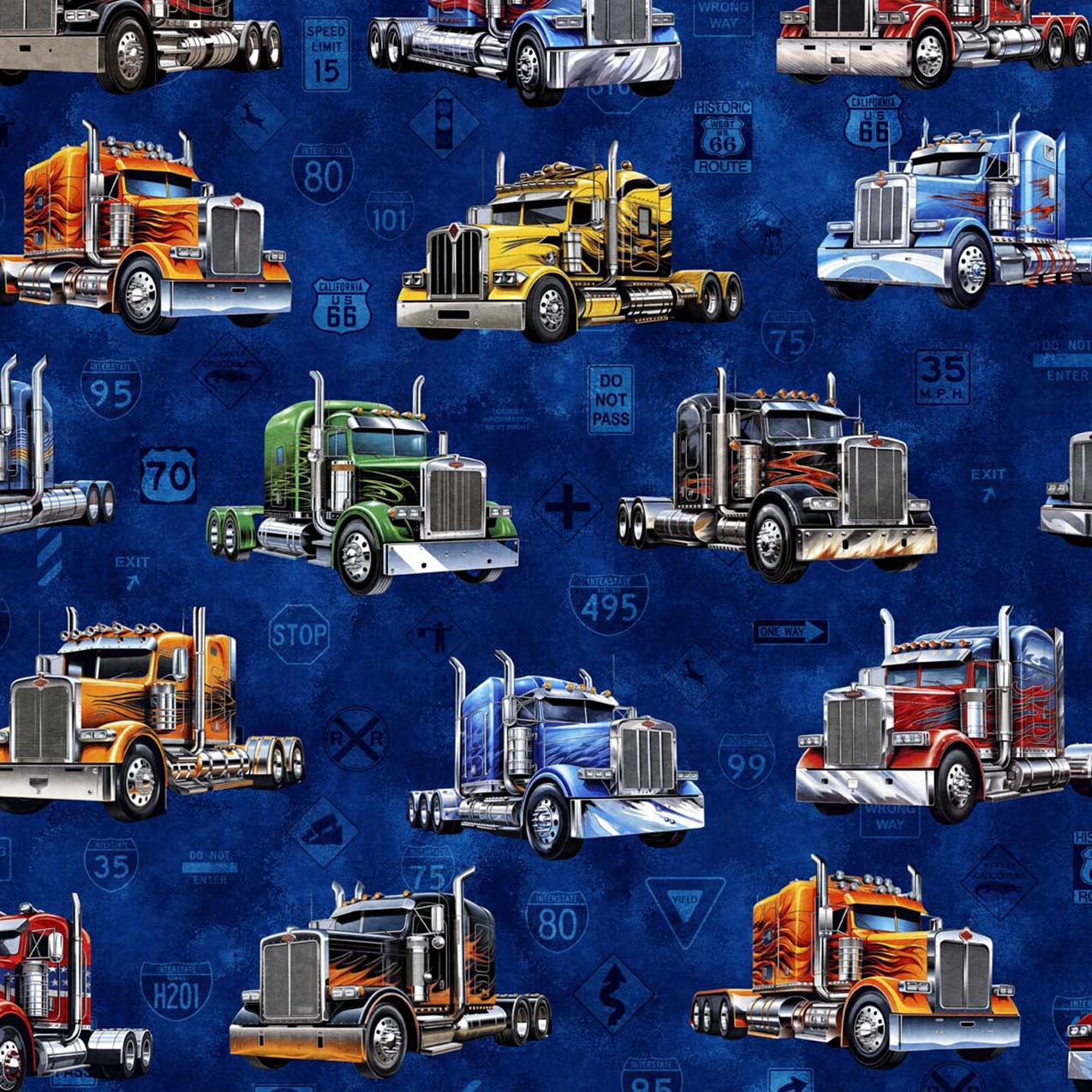 Quilting Treasures Fabrics Heavy Metal Dan Morris Royal Big Rigs Trucks ...