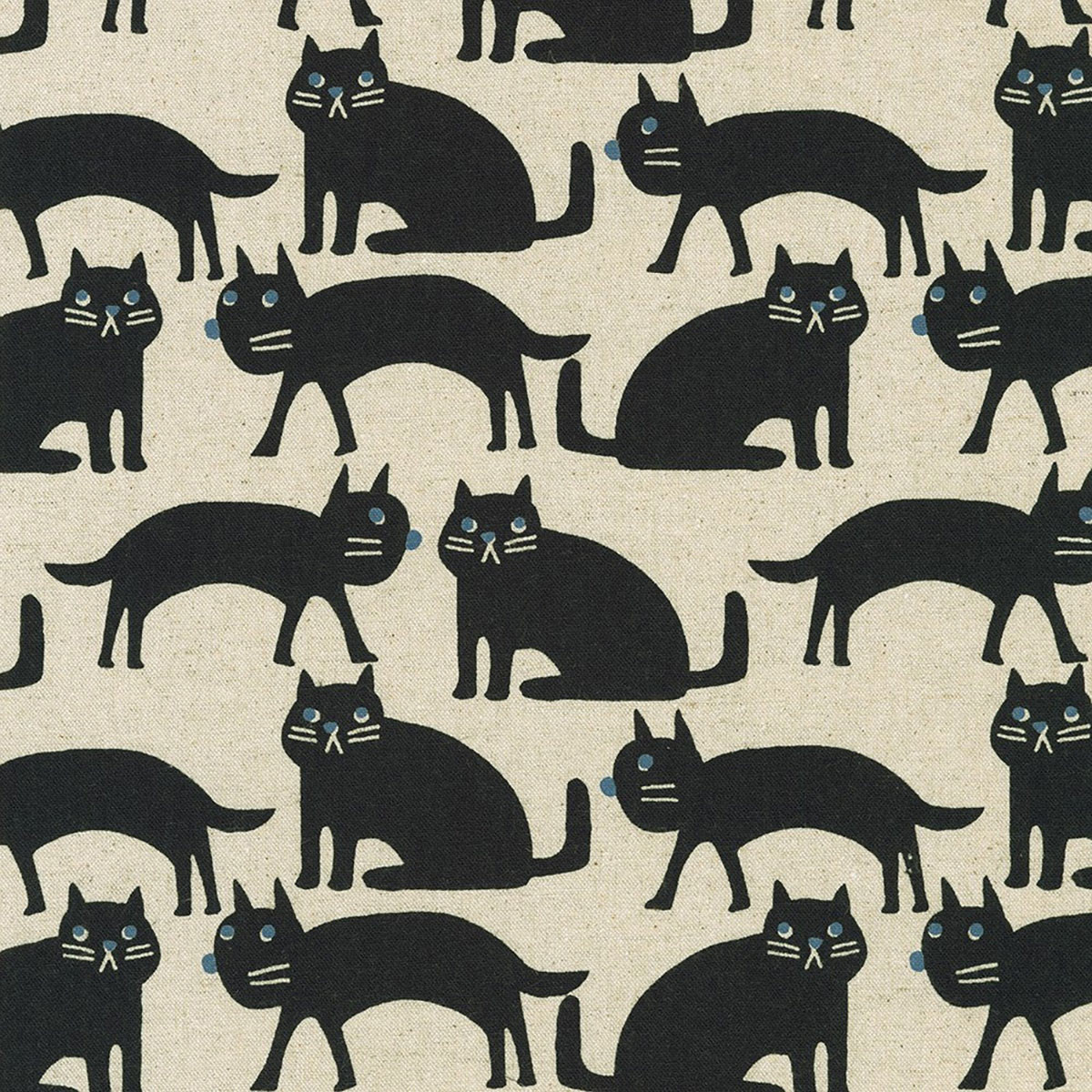 Robert Kaufman Fabrics Cotton Flax Prints Cream Black White Cats ...