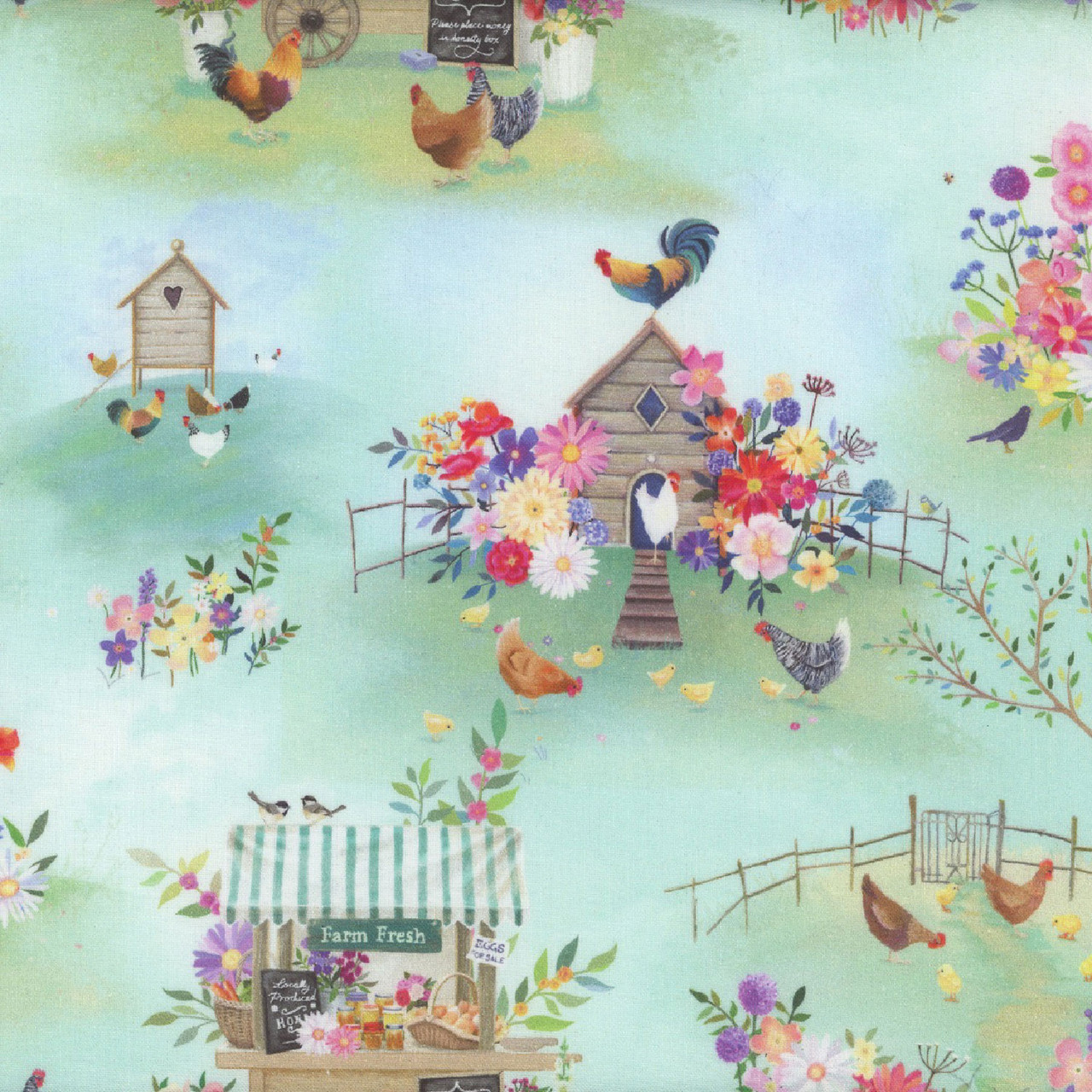Clothworks Fabrics Simple Life Farm Life Toile Mint Green | Quilt Fabric