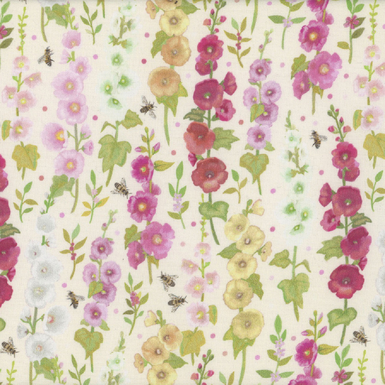 Clothworks Fabrics Simple Life Hollyhocks Cream | Quilt Fabric