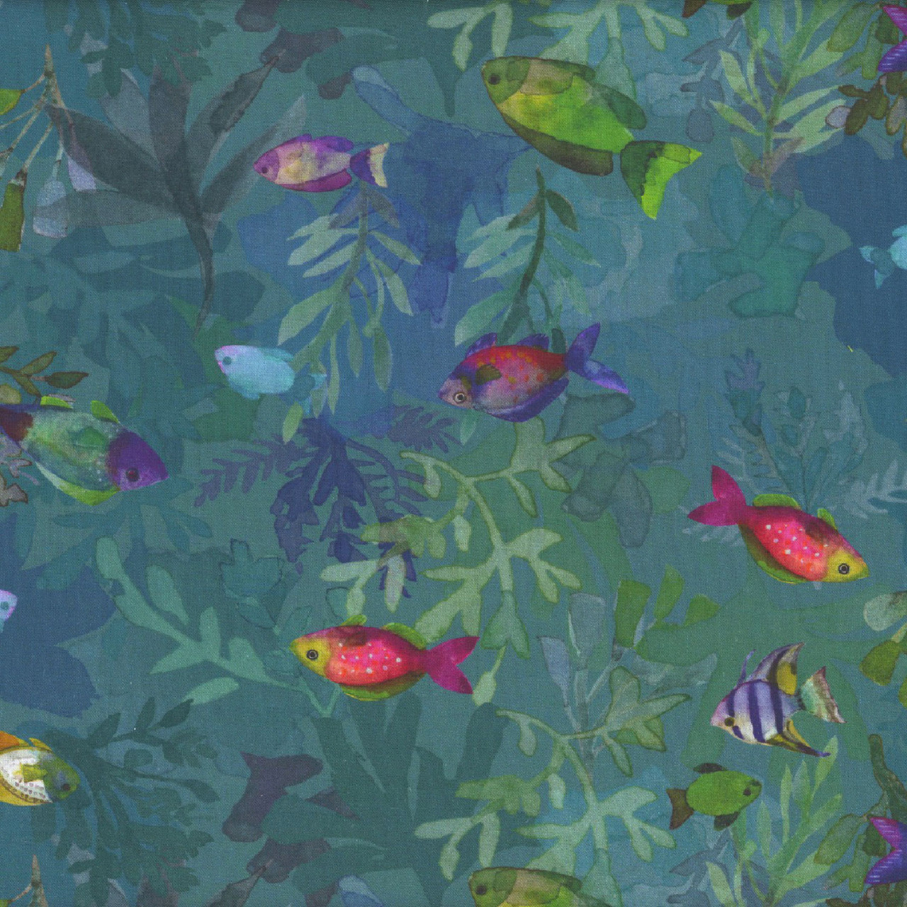 Clothworks Fabrics Coral Reef Fish Teal Blue | Quilt Fabric