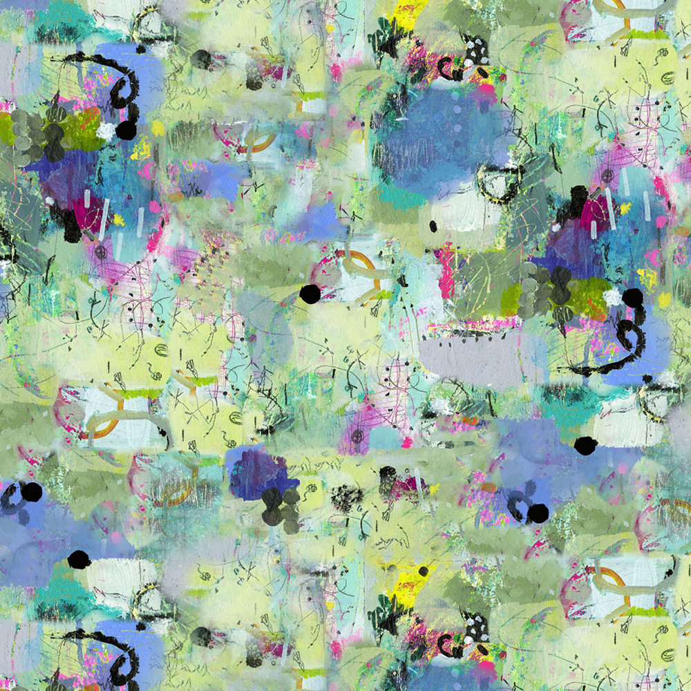 Clothworks Fabrics Painter's Joy Collage Teal Green Blue | Quilt Fabric