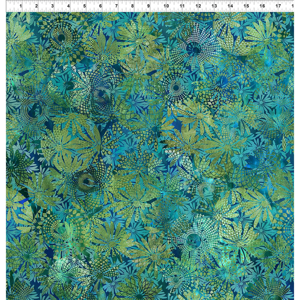 In The Beginning Fabrics Allure Jason Yenter Blue Exotic Flower Blooms ...