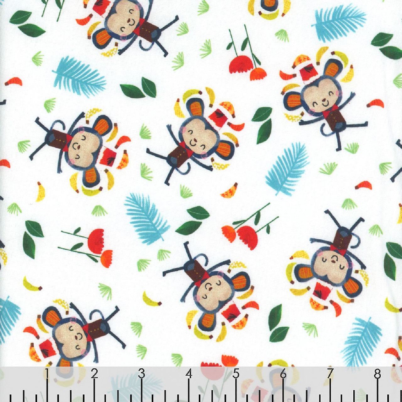 Blank Quilting Fabrics Zoo Crew White Monkeys | Quilt Fabric