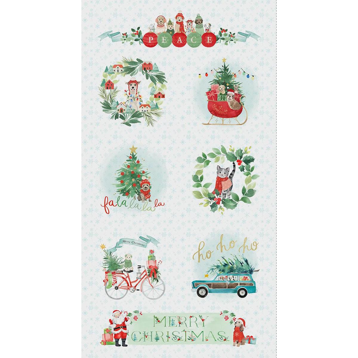 Clothworks Fabrics Santa Paws Christmas Holiday Dogs Panel | Quilt Panel