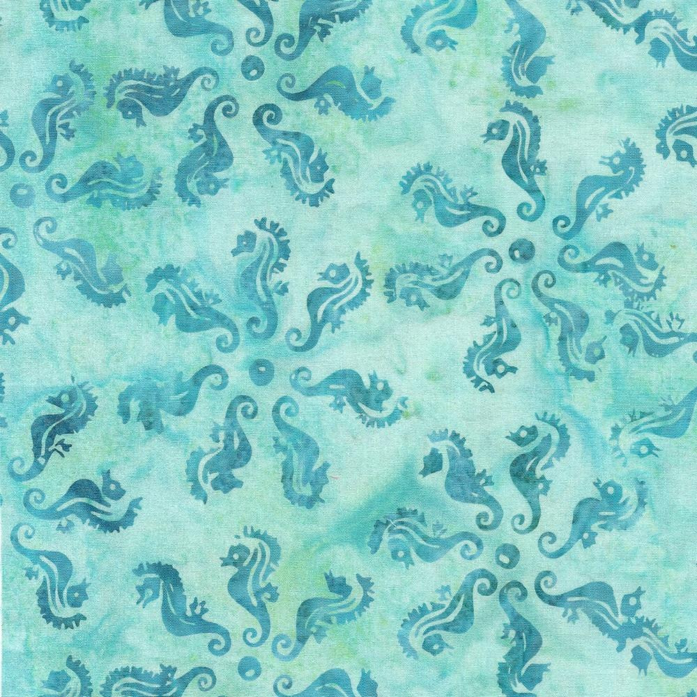 Lumin Fabrics Island Batik Splish Splash Seahorse Medallion Teal Aqua ...